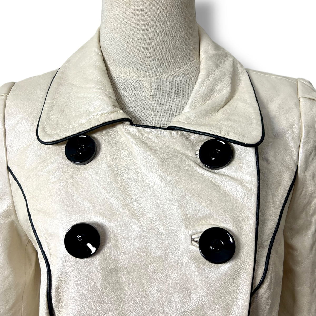 Vero Moda White Pearl Sheen Cropped Leather Jacket with Black Piping ...