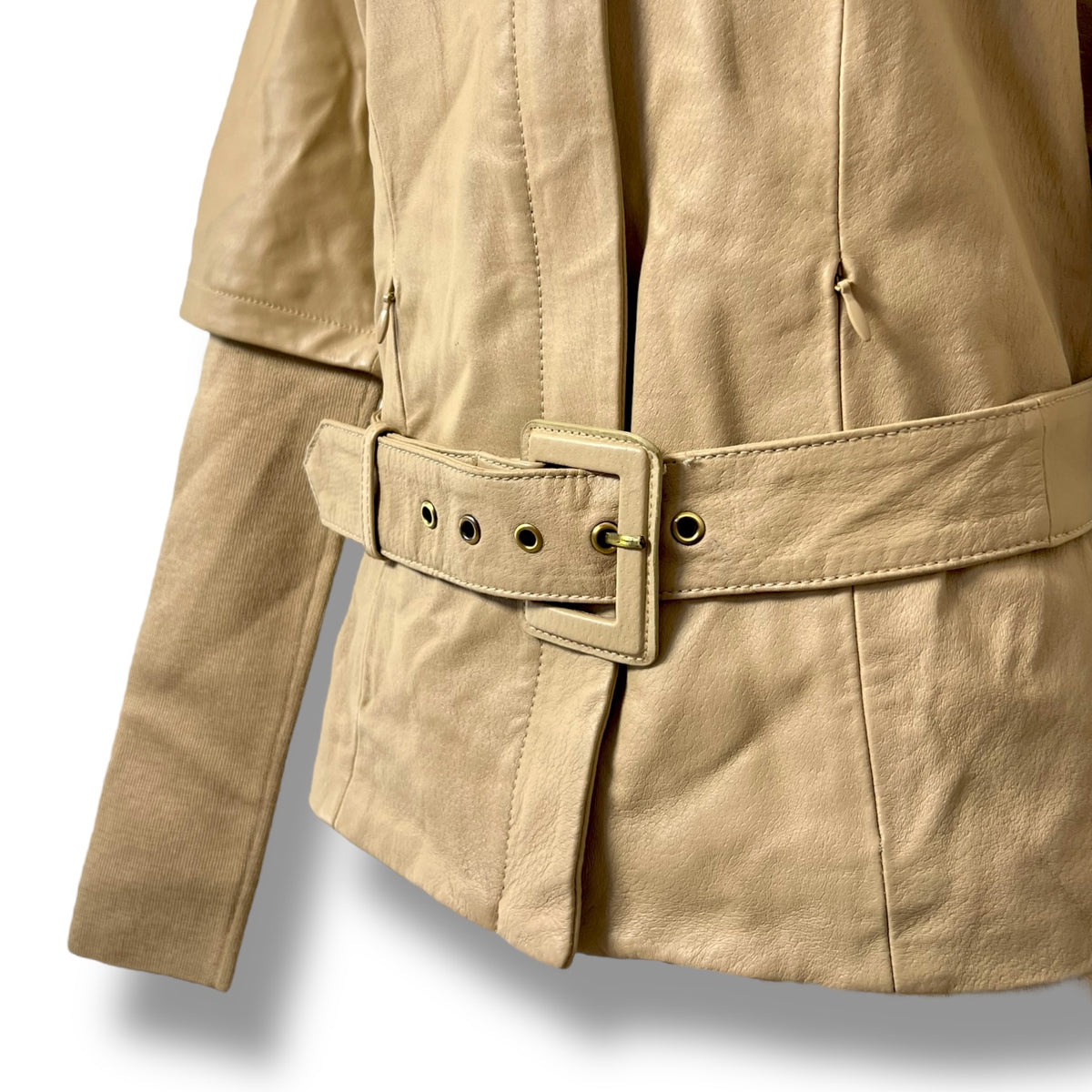 Vero Moda Classic Belted Leather Jacket – Neutral Beige – Vintage Swag SA